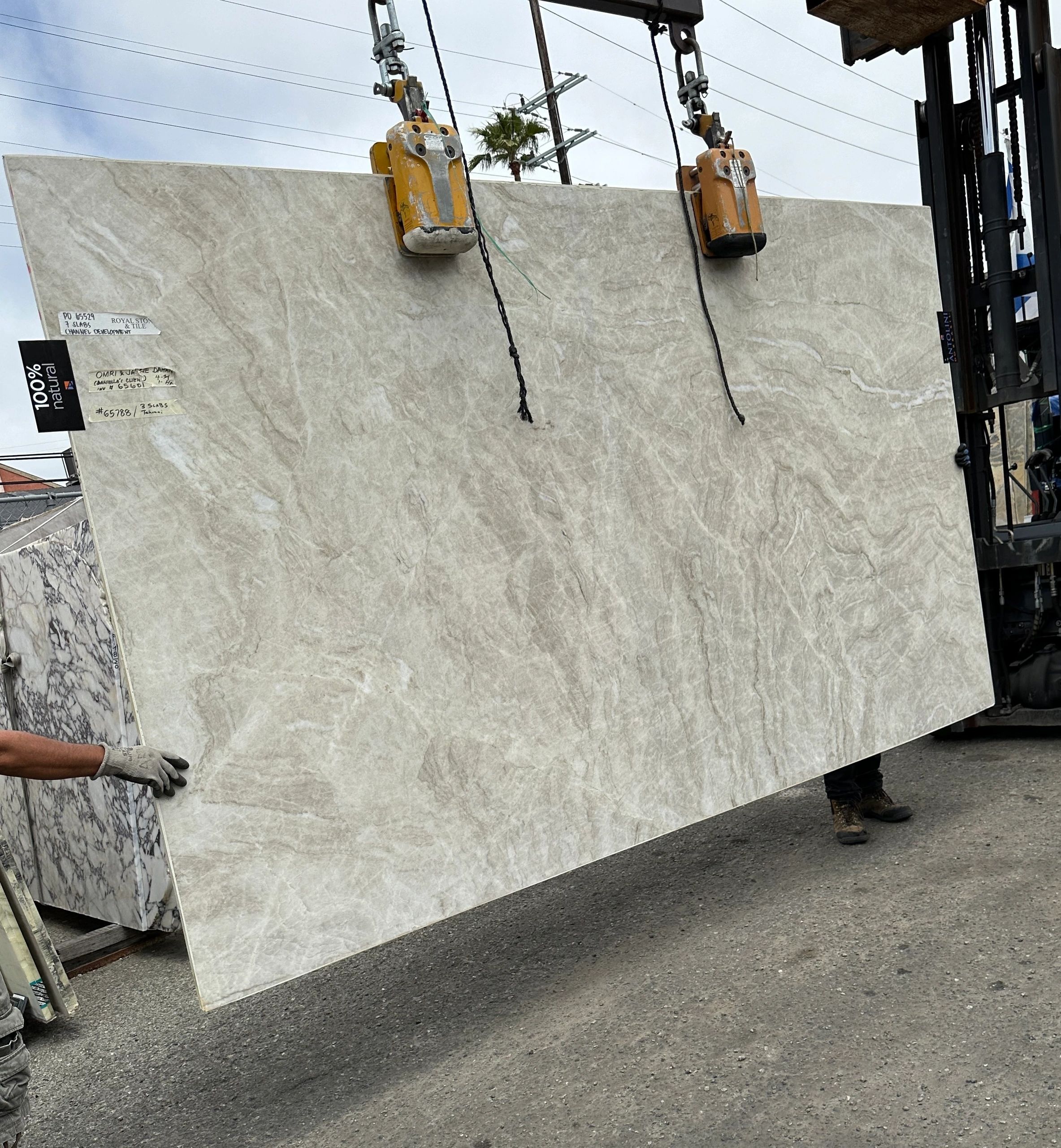 Taj Mahal Quartzite slabs from Antolini leather finish